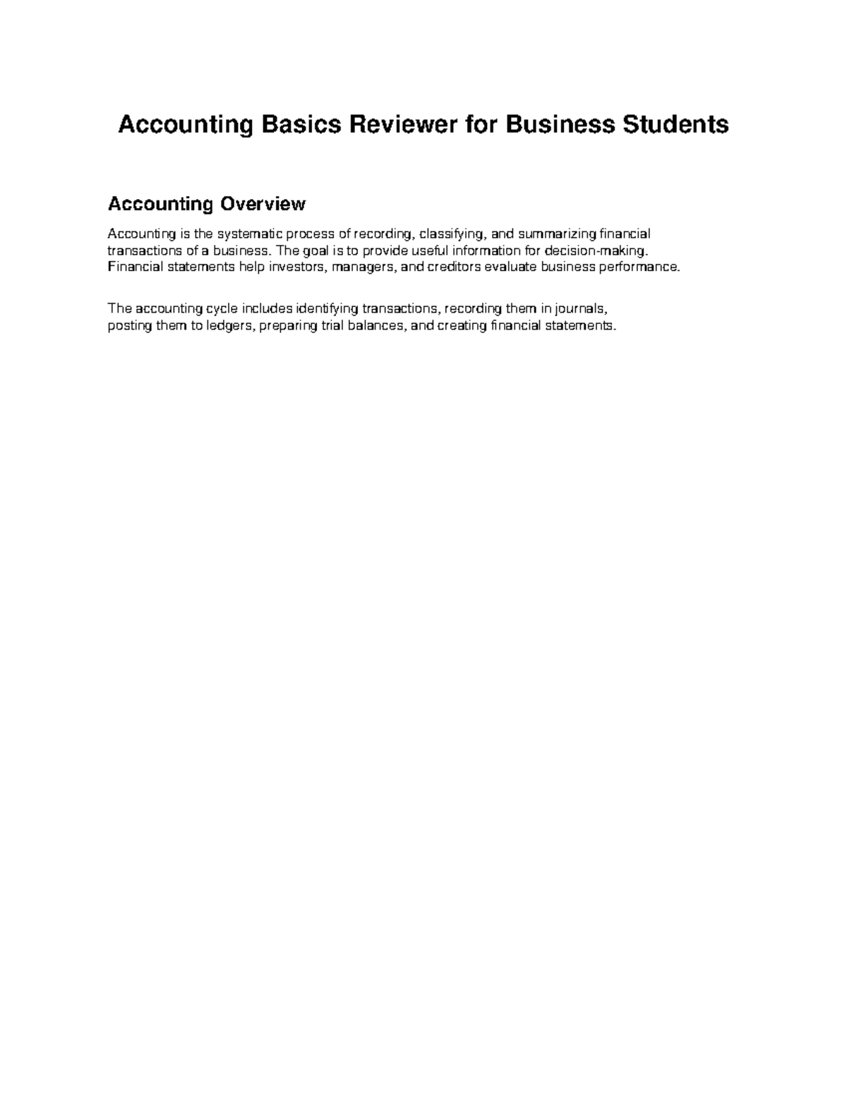 ACCT 101: Accounting Basics Reviewer for Business Students - Studocu