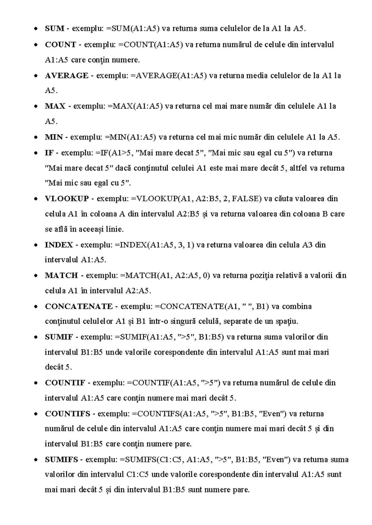 620961601 50 de formule excel explicate - SUM - exemplu: =SUM(A1:A5) va ...