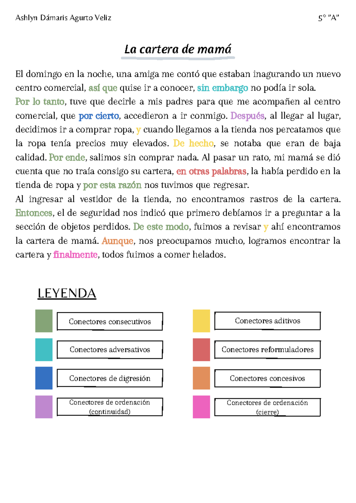 Texto Narrativo con Conectores Lógicos - Ejemplo Práctico - Studocu