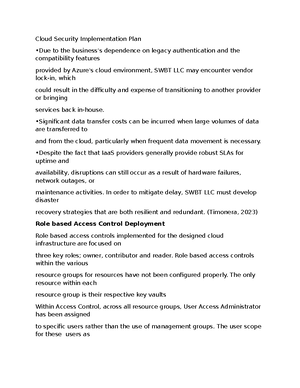 Cloud Security Paper - A. Executive Summary of Security Environment The current Azure cloud ...