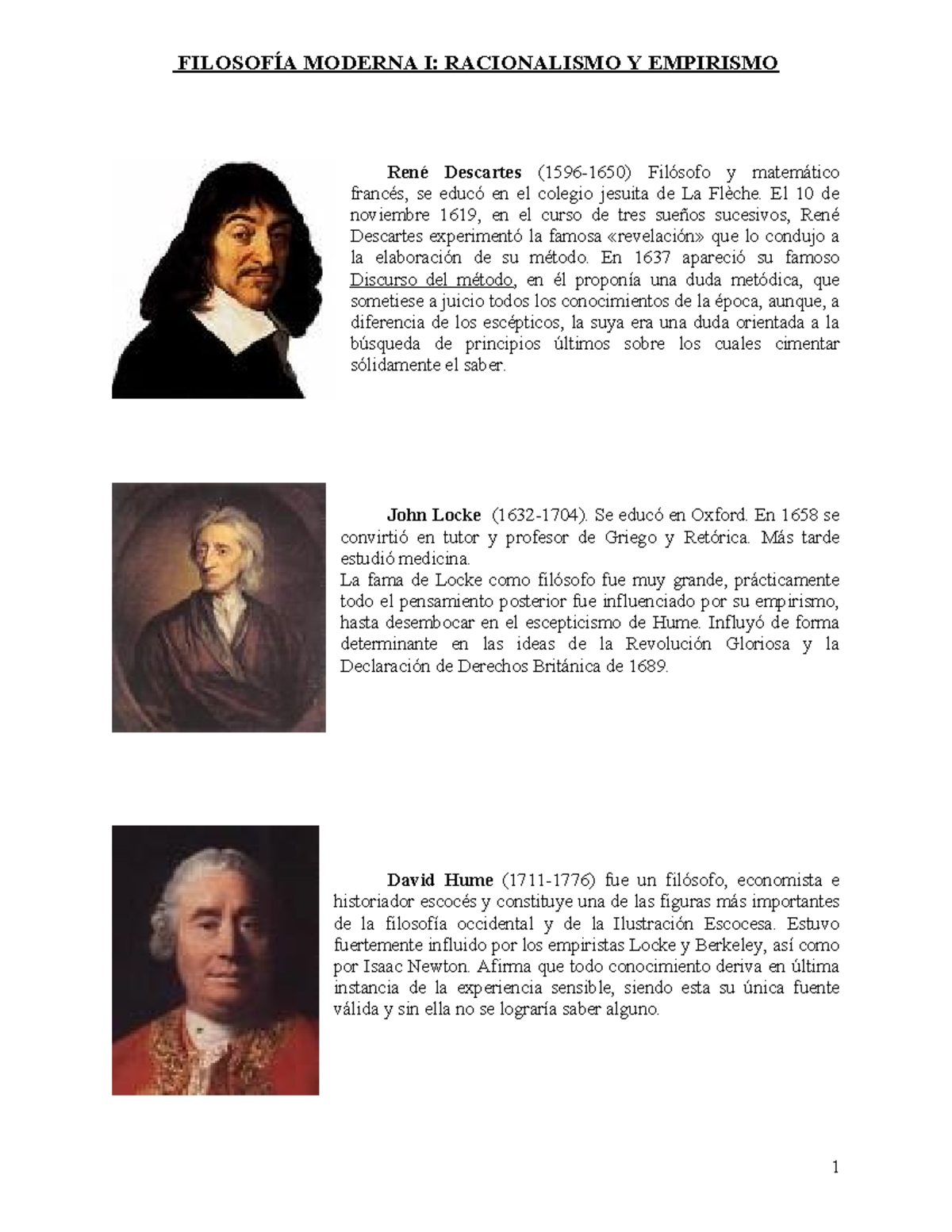 FILOSOFÍA MODERNA I: RACIONALISMO Y EMPIRISMO - Análisis de Descartes y ...