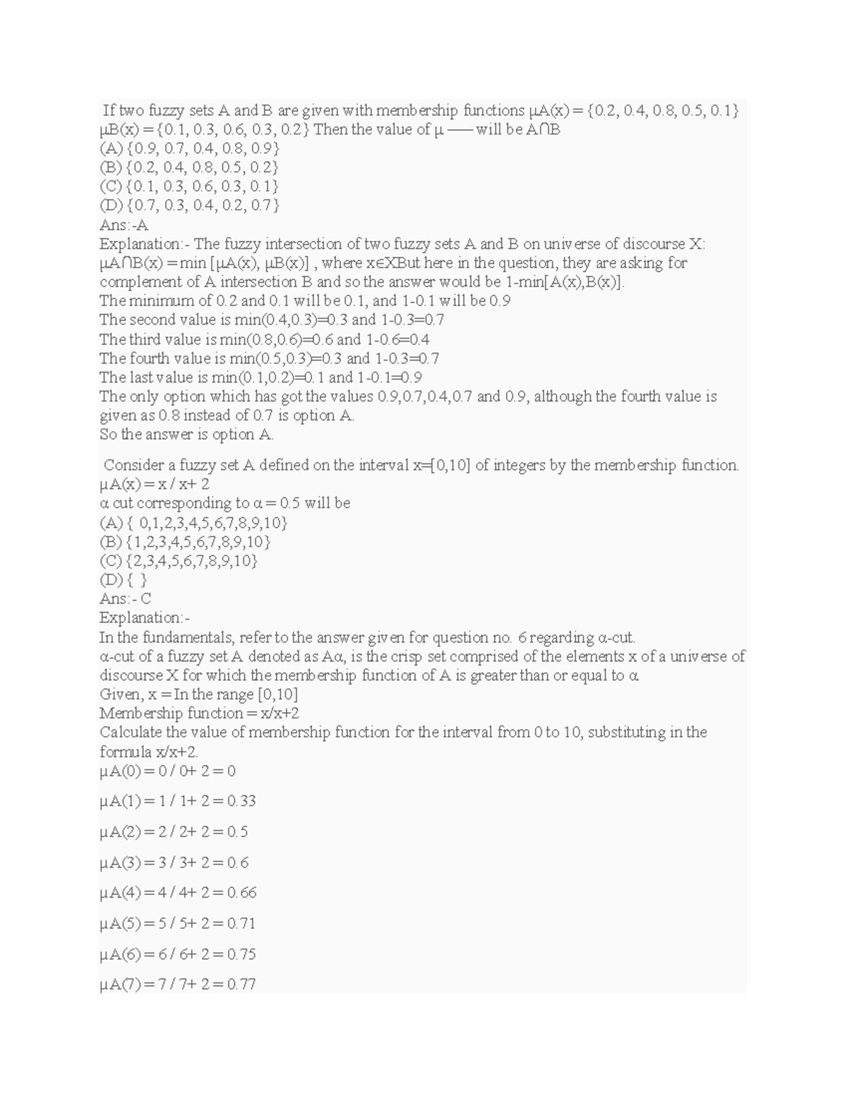 Fuzzy Logic Practice Question - If two fuzzy sets A and B are given with membership functions μA ...