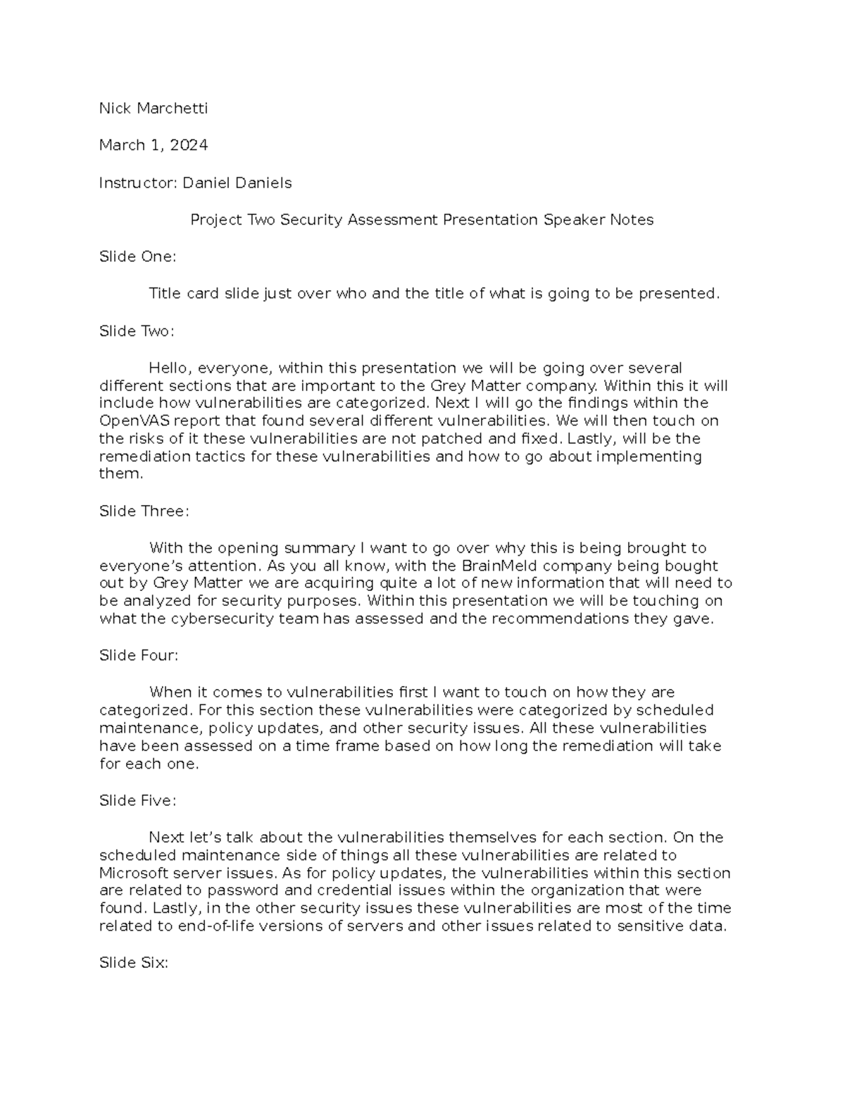 CYB 400 Project Two Security Assessment Presentation Notes - Studocu