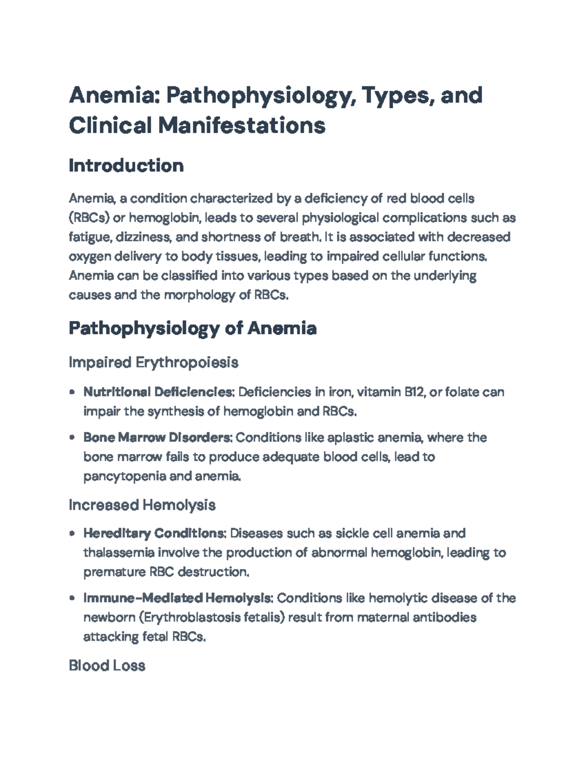 Anemia: Pathophysiology, Types, and Clinical Manifestations Overview ...