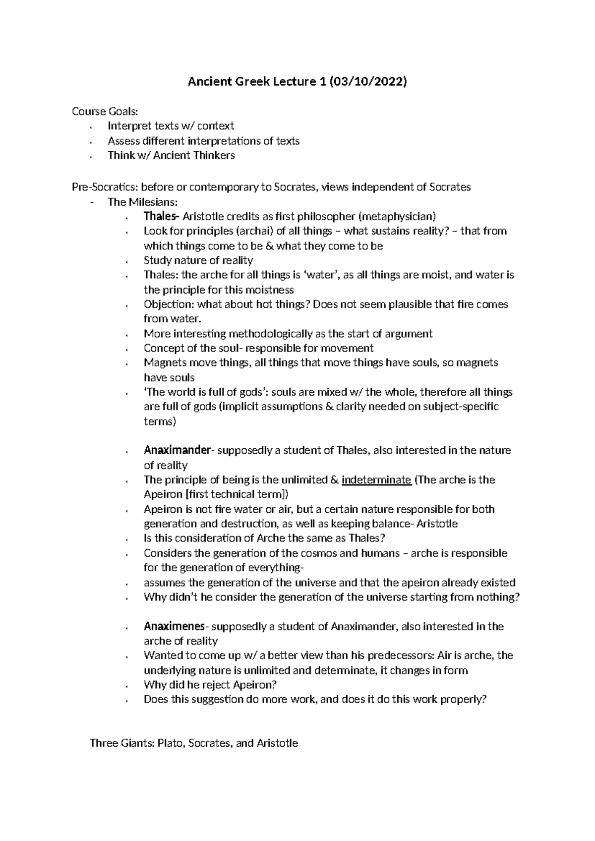 Ancient Greek Philosophy Notes: Lecture Series Overview and Key ...