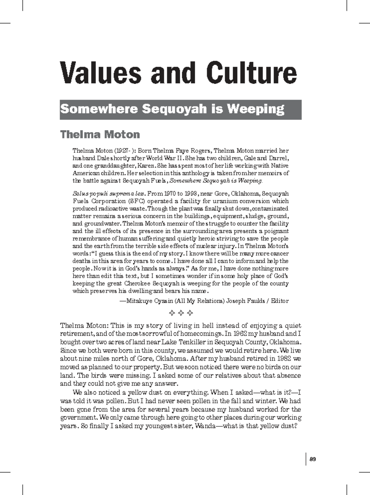 Somewhere Sequoyah is Weeping: Thelma Moton's Memoir on Cancer and ...