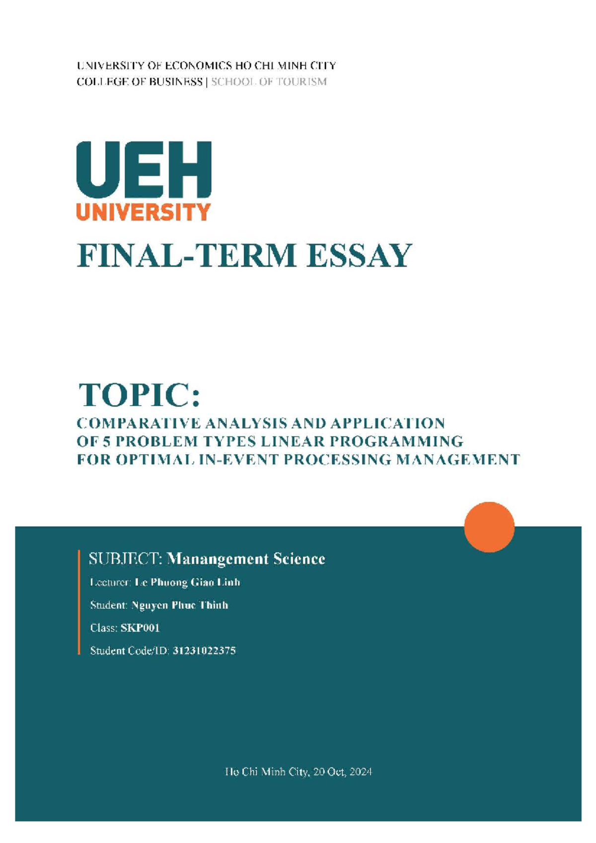 KHQT - Final Term Essay: Comparative Analysis of 5 LP Problem Types ...