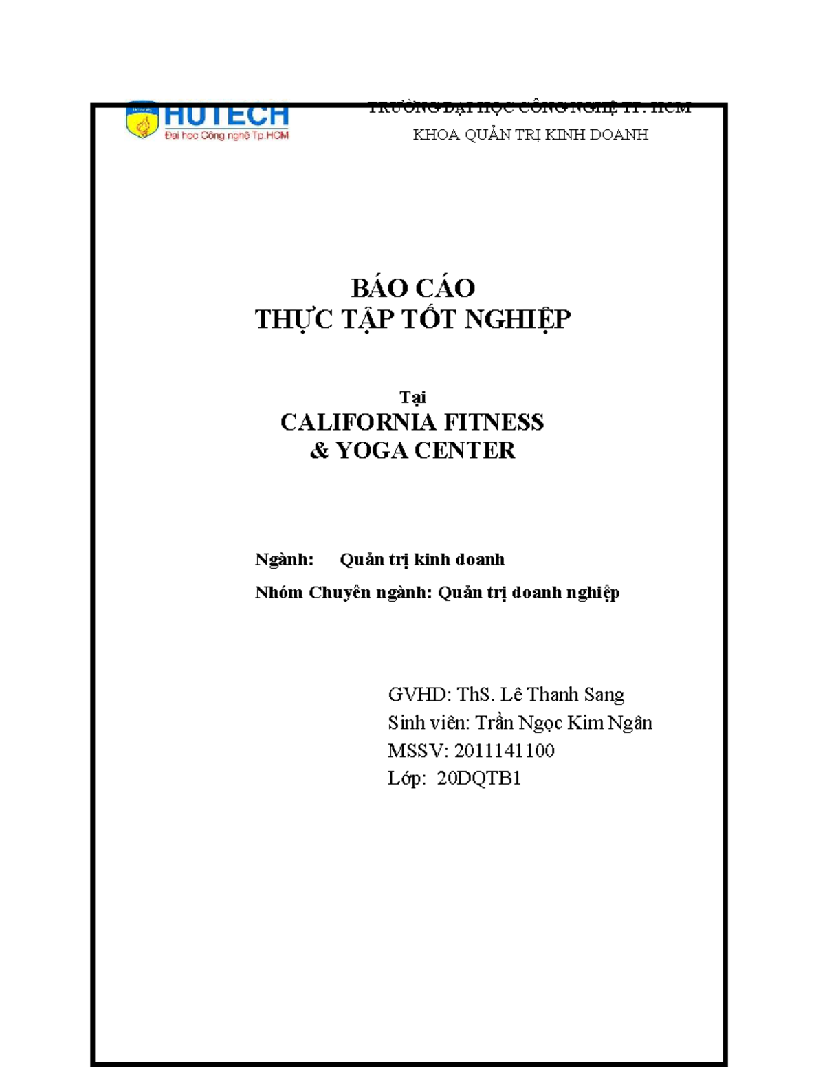 BÁO CÁO THỰC TẬP CHÍNH THỨC TẠI CALIFORNIA FITNESS YOGA CENTER - QTKD ...