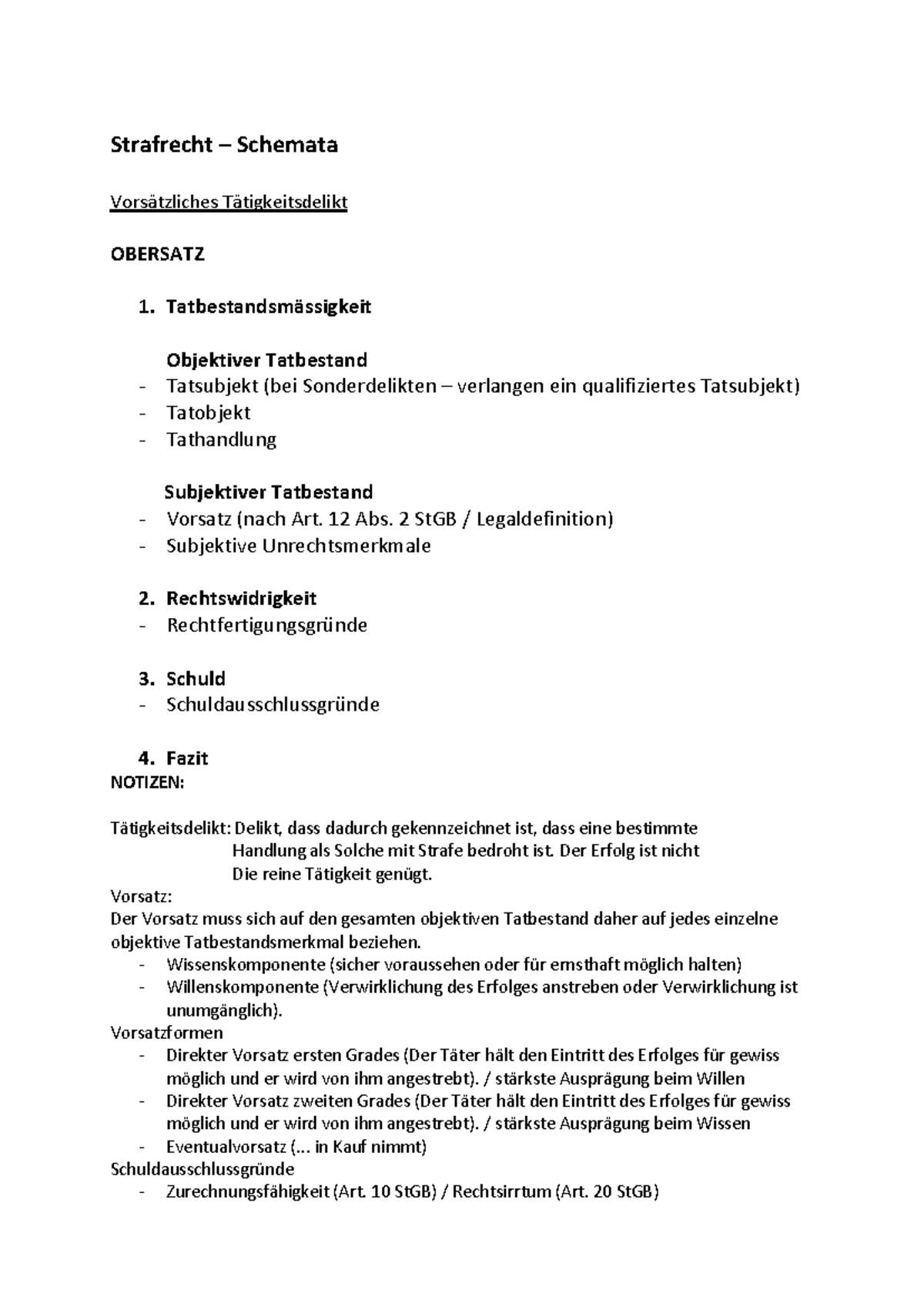 Strafrecht Schemata zur Tatbestandsanalyse (Strafrecht 3) - Studocu