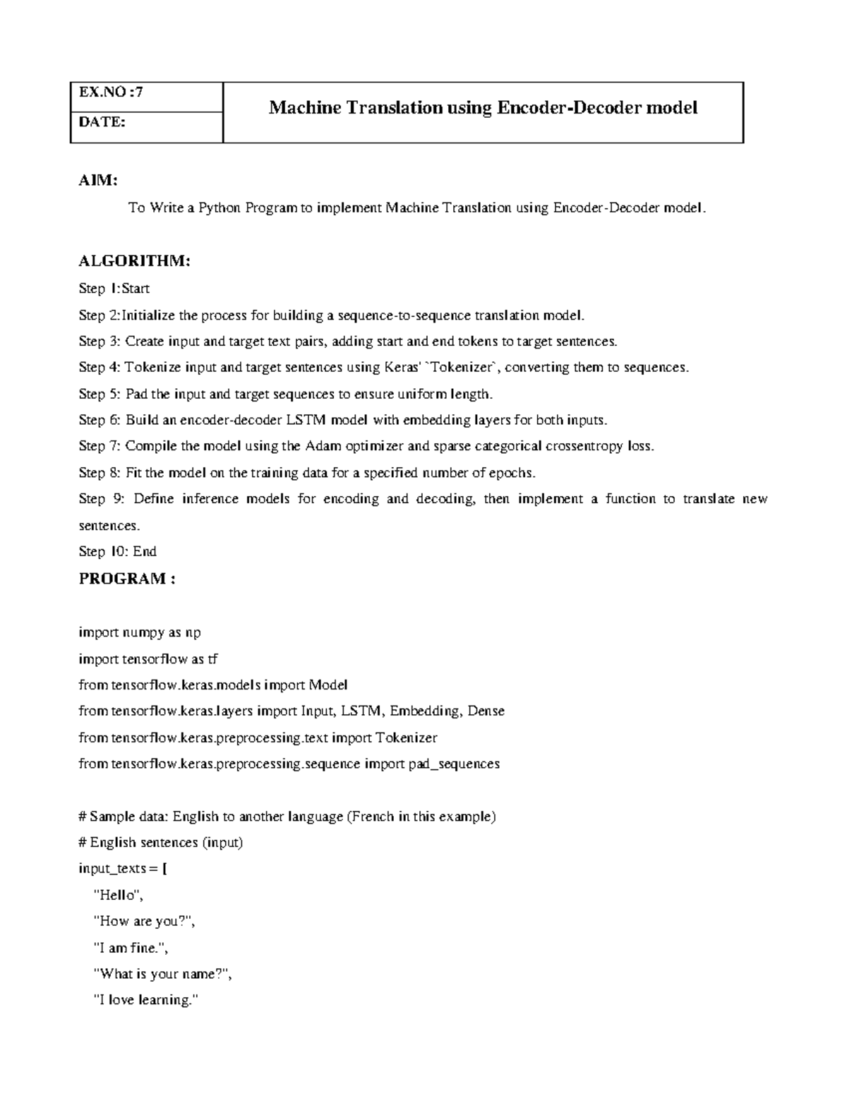 DL Exp 7 - DL Exp 7 - AIM: To Write a Python Program to implement ...