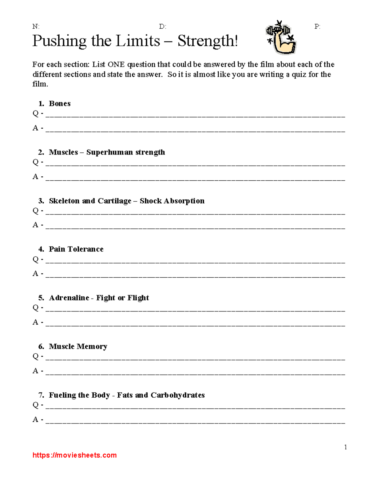 N: D: Quiz Questions on "Pushing the Limits: Strength" Film - Studocu