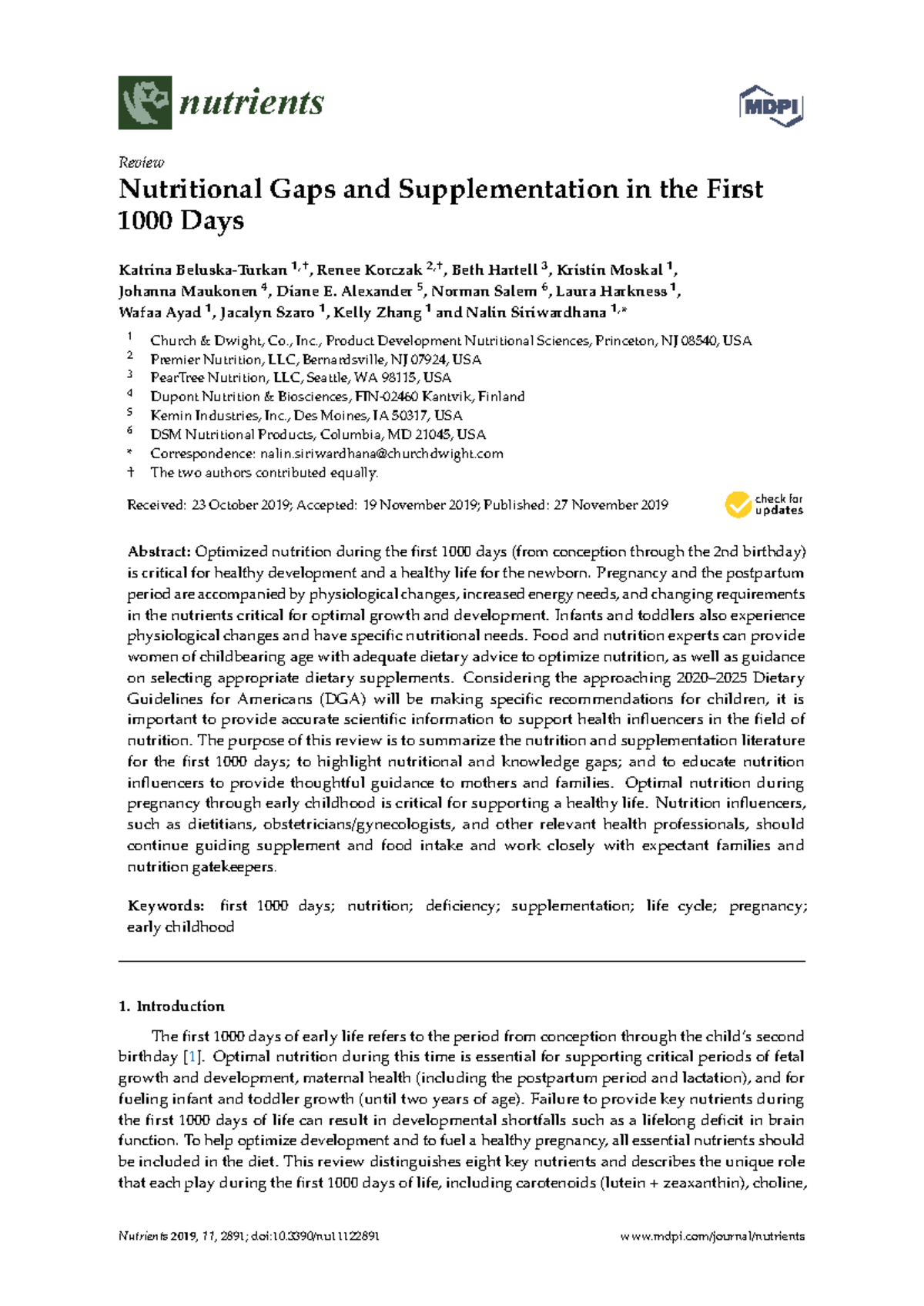 Nutritional Gaps and Supplementation in the First - nutrients Review ...