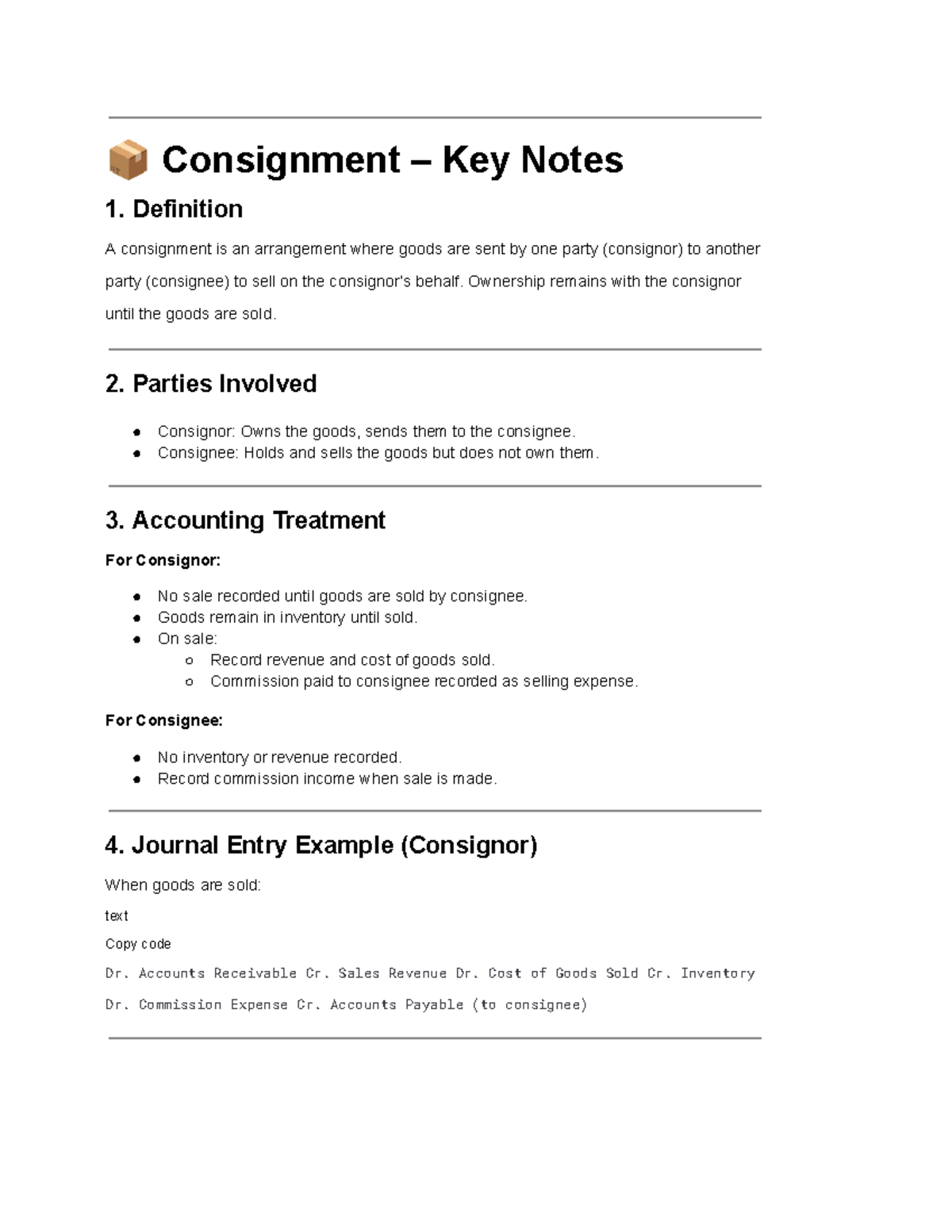 Consignment key notes: understanding the roles and accounting treatment ...