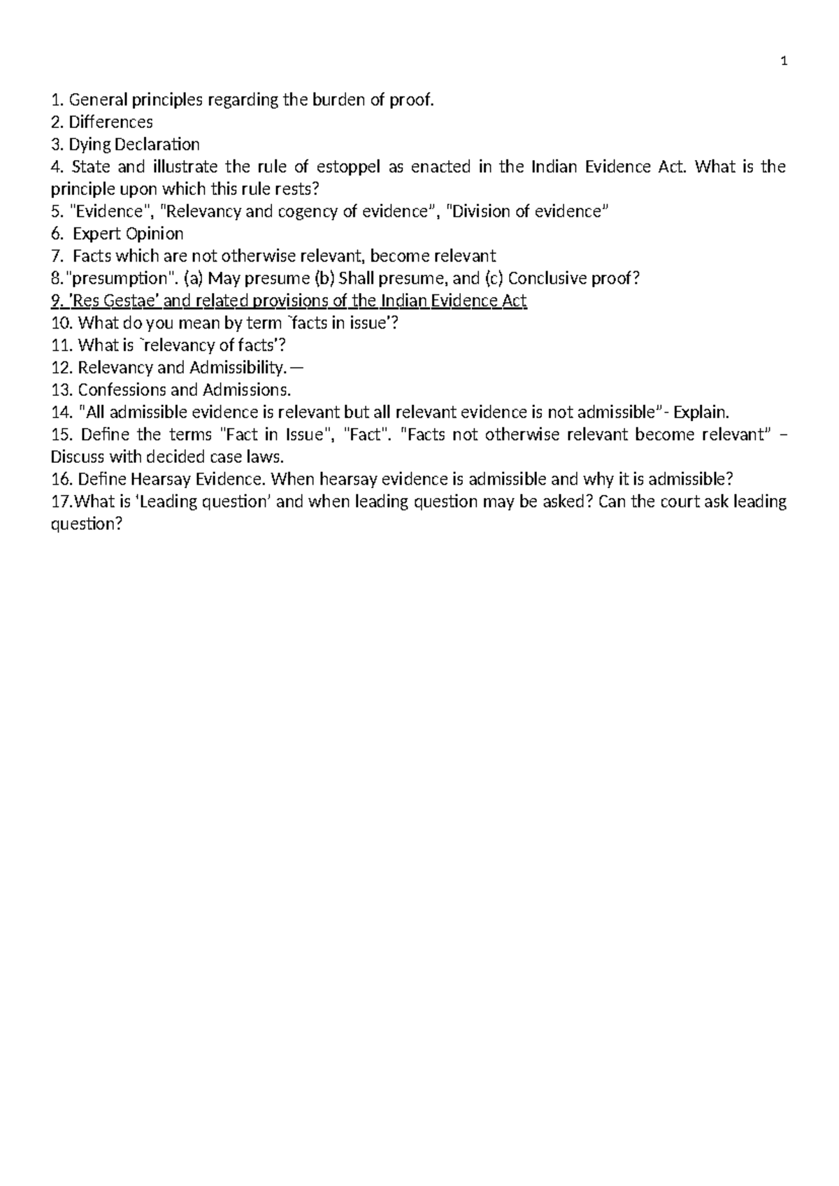 Evidence Notes - General principles regarding the burden of proof ...