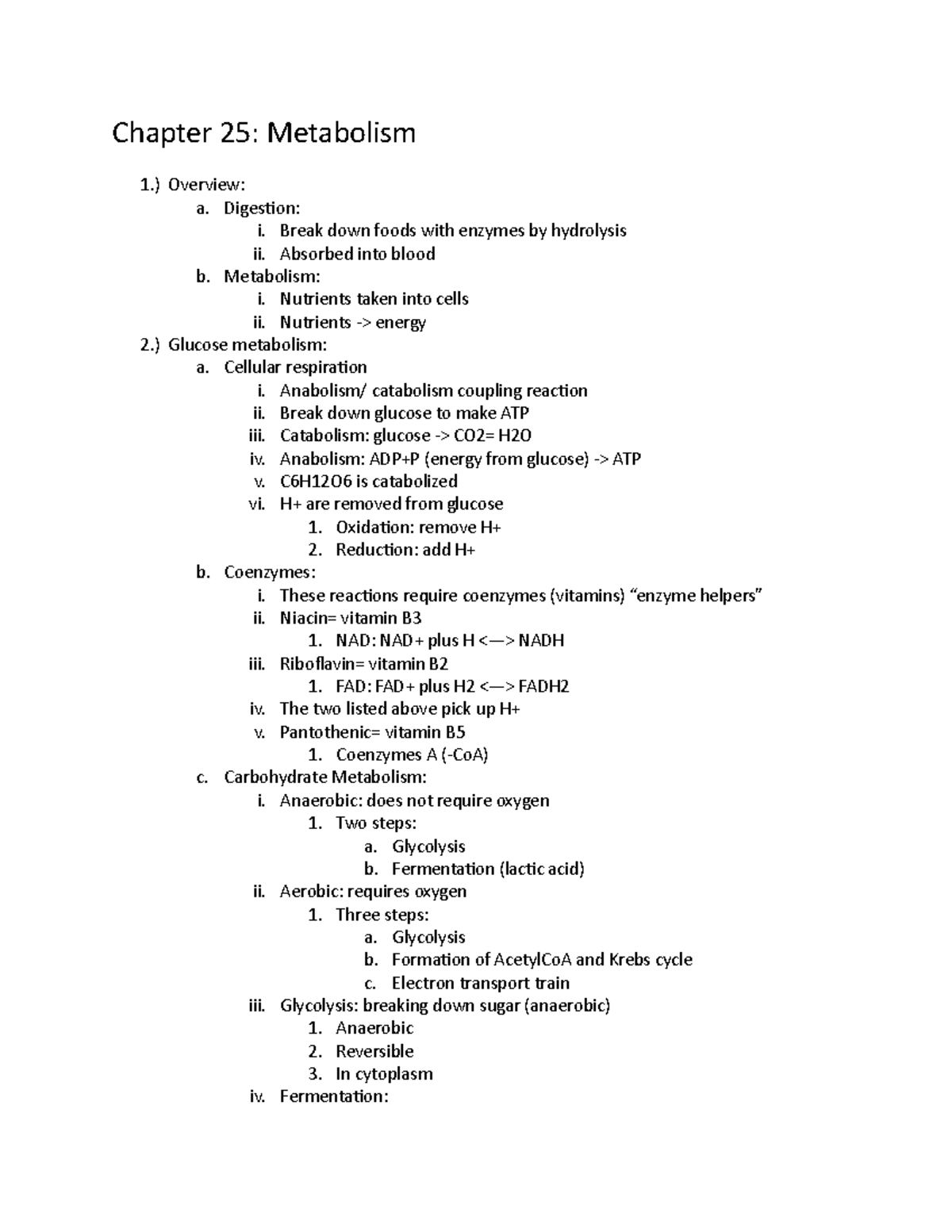 Metabolism Overview and Processes: Chapter 25 Insights - Studocu