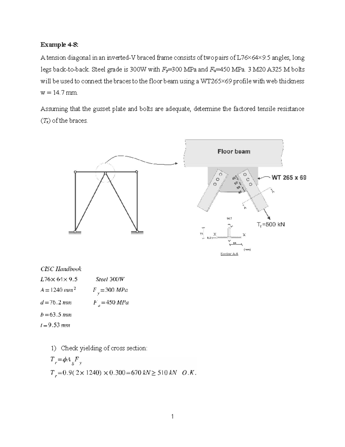 Example 4-8: Tension Diagonal Analysis in Braced Frame - Studocu