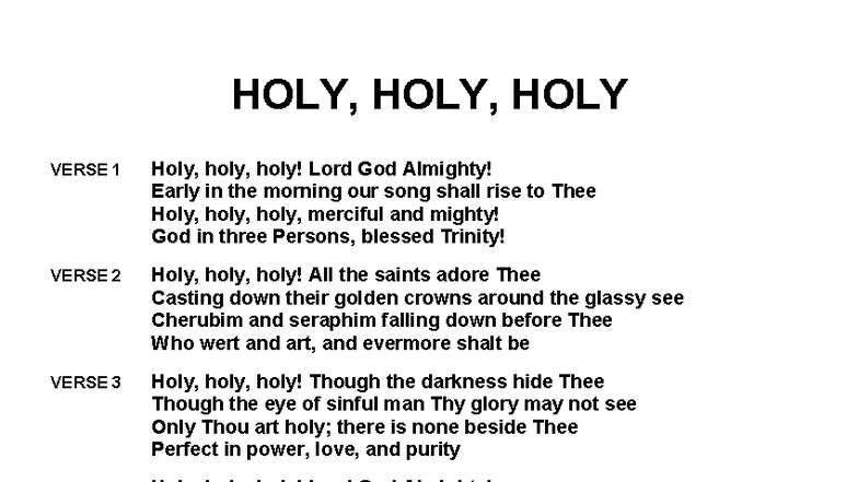 Holy, Holy, Holy - Hymn Lyrics Analysis - Studocu