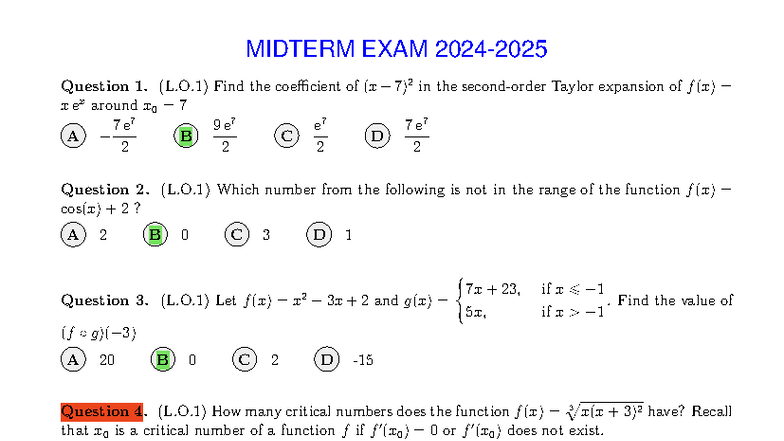 MIDTERM EXAM Review - Calculus (MATH 101) Questions & Solutions - Studocu