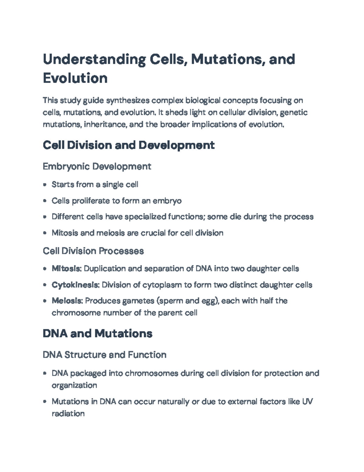 Understanding Cells, Mutations, and Evolution: A Study Guide ...