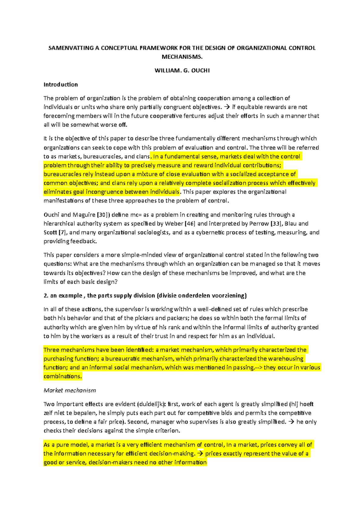 Summary of Article: A Conceptual Framework for Organizational Control ...