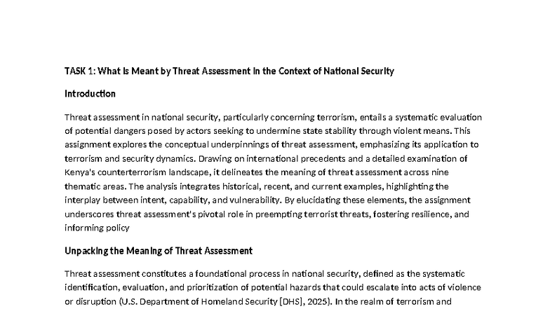 TASK 1: Understanding Threat Assessment in National Security Contexts ...