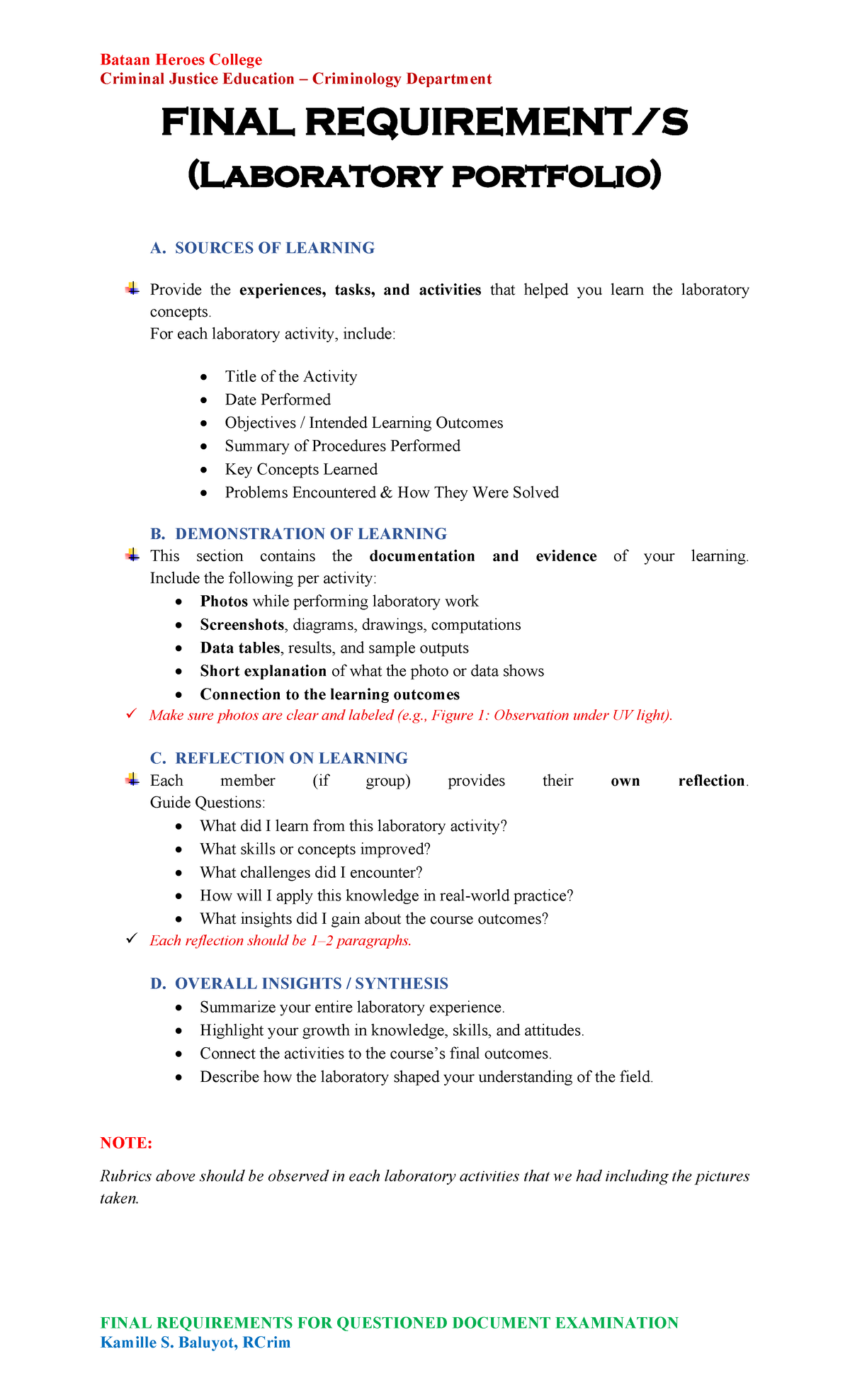 Bataan Heroes College CRIM 101 Final Lab Portfolio: Learning ...