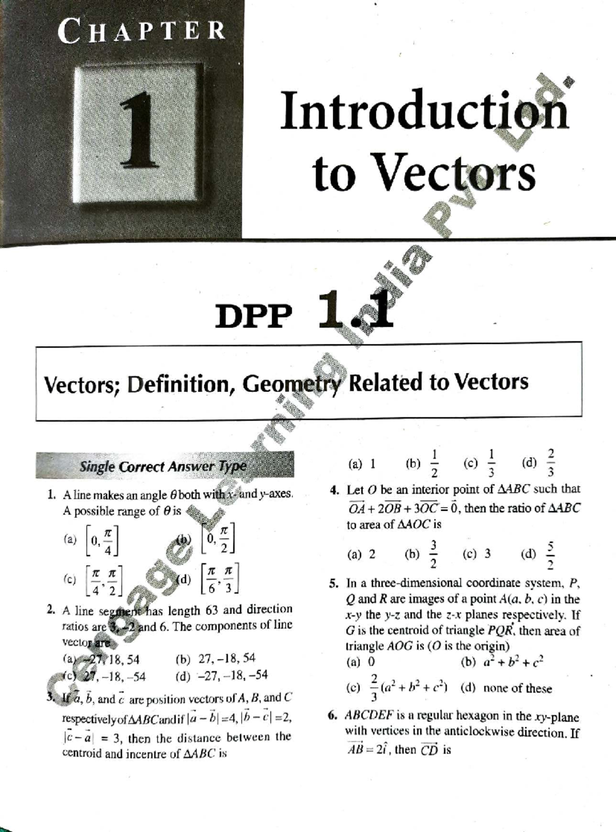 Cengage Vectors & 3D Geometry DPP: Chapter 1 Introduction to Vectors ...