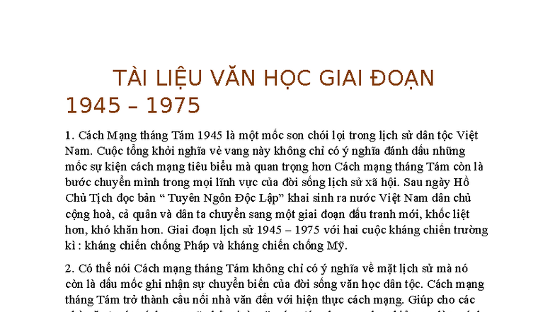 Tài Liệu Văn Học Giai Đoạn 1945-1975: Những Biến Đổi và Nhân Vật Trung ...