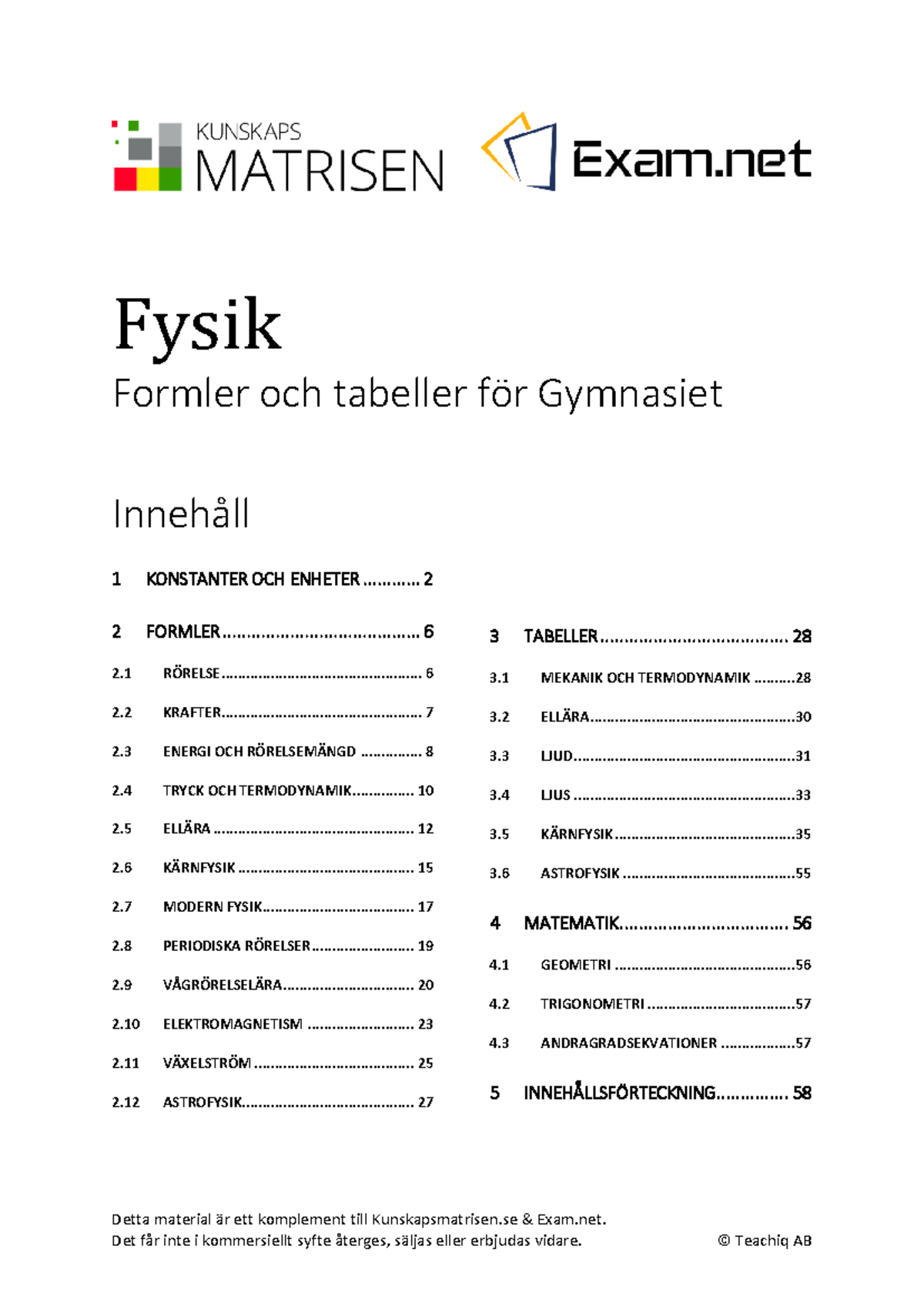 Formelsamling i Fysik för Gymnasiet: En Översikt (FYS101) - Studocu