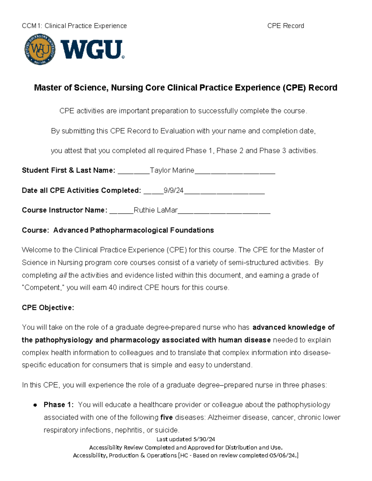 CPE Record D027 - d027 - Master of Science, Nursing Core Clinical ...