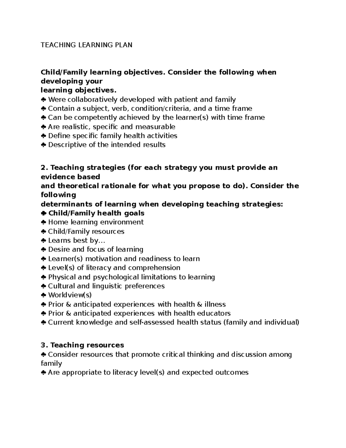 Teaching learning plan: Developing effective learning objectives and ...