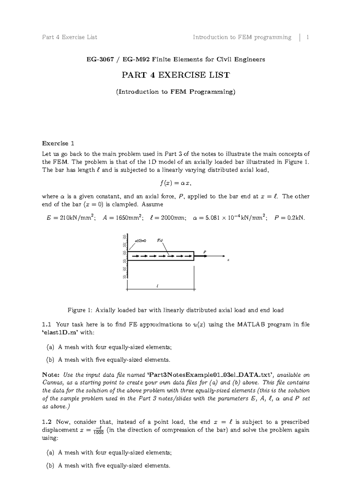 Ex List Part4 Finite Element for Civil - Part 4 Exercise List ...