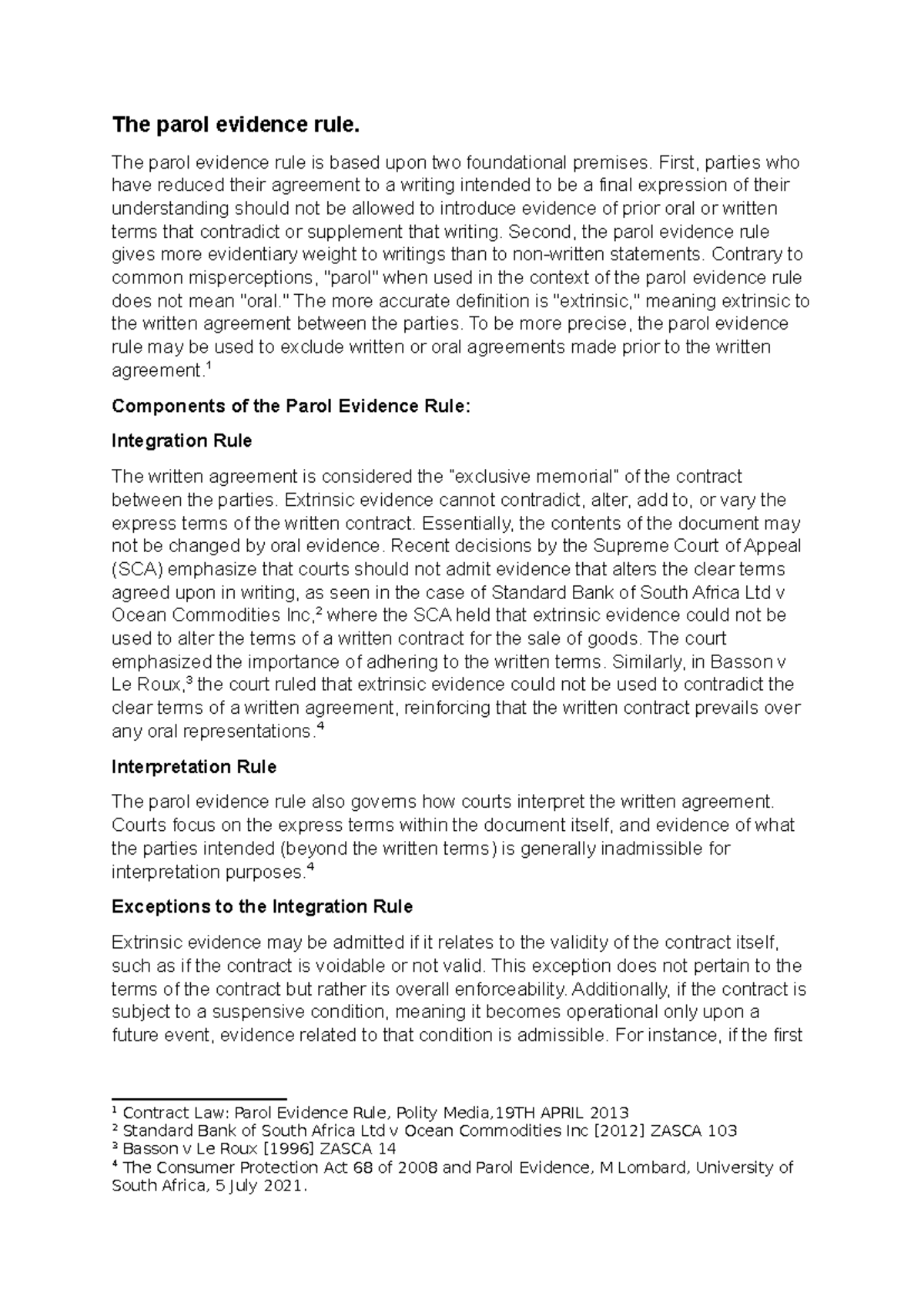 Parol Evidence Rule Explained: Key Concepts and Cases - Studocu