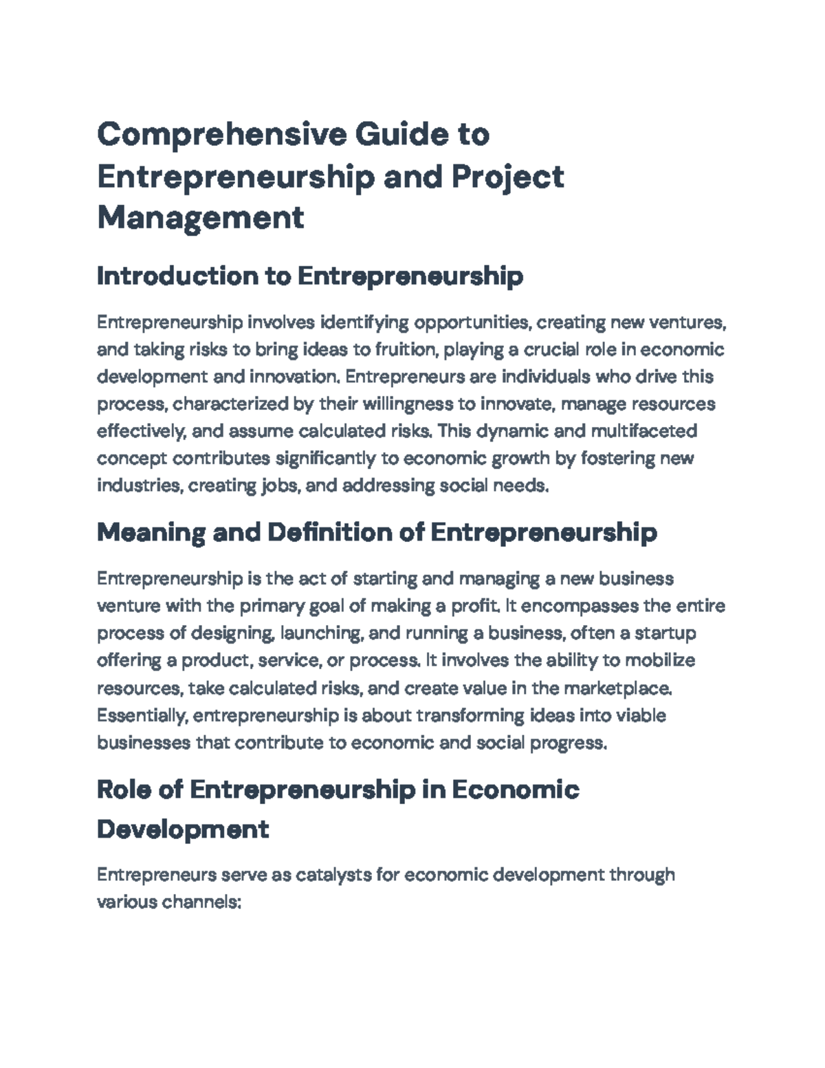 Comprehensive Guide to Entrepreneurship & Project Management (ENT 101 ...
