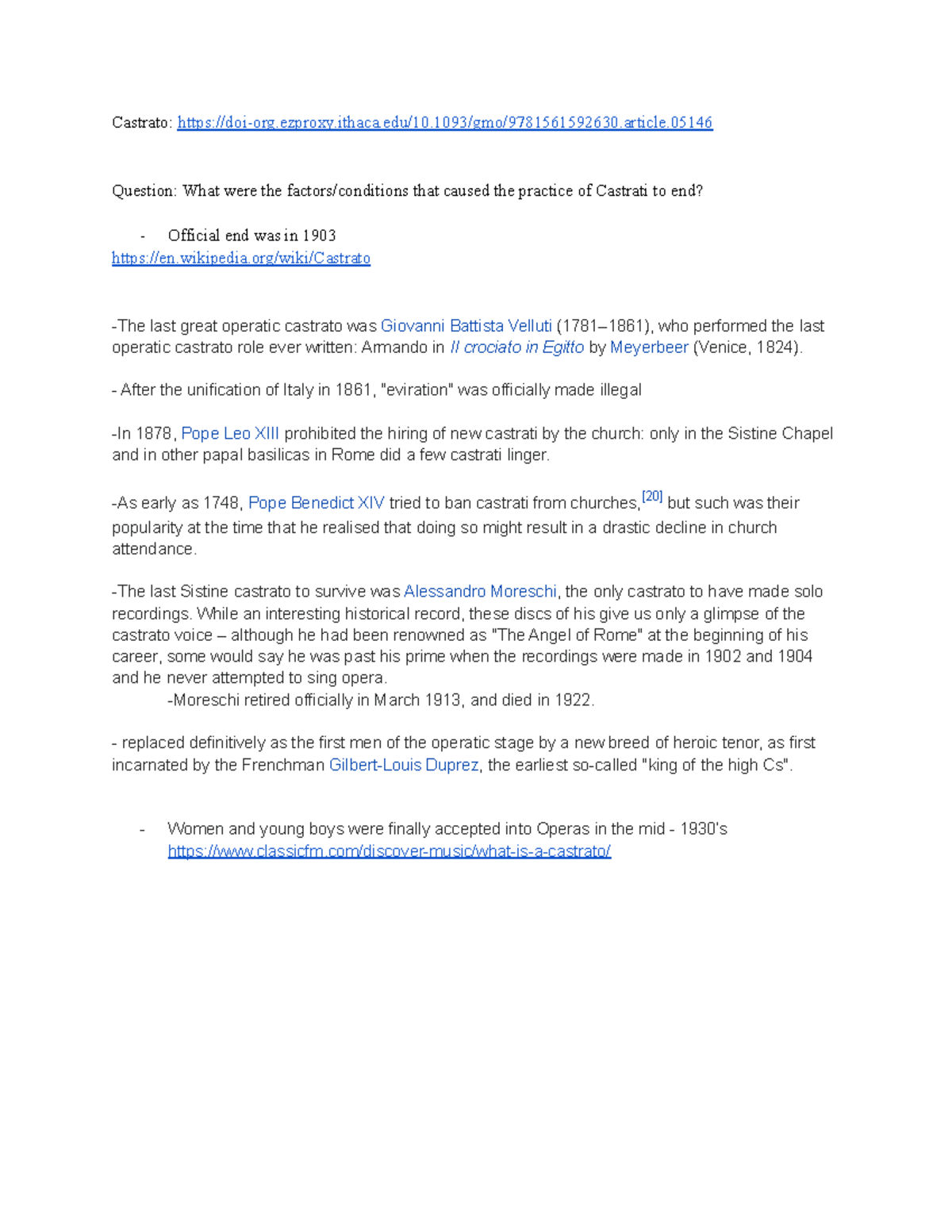 Final Case Study #12: Factors Leading to the End of Castrati - Studocu