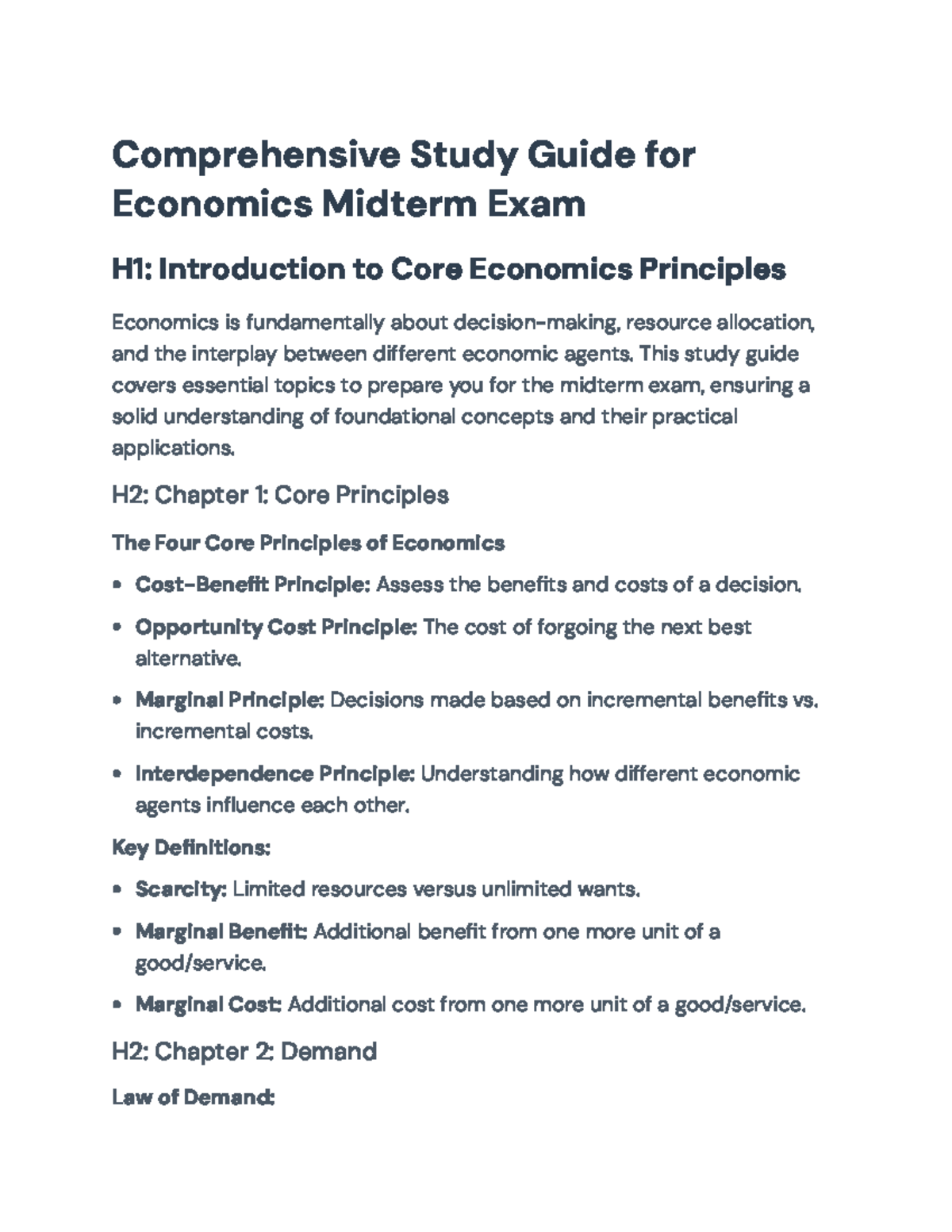 Comprehensive Economics Midterm Study Guide H1: Core Principles ...