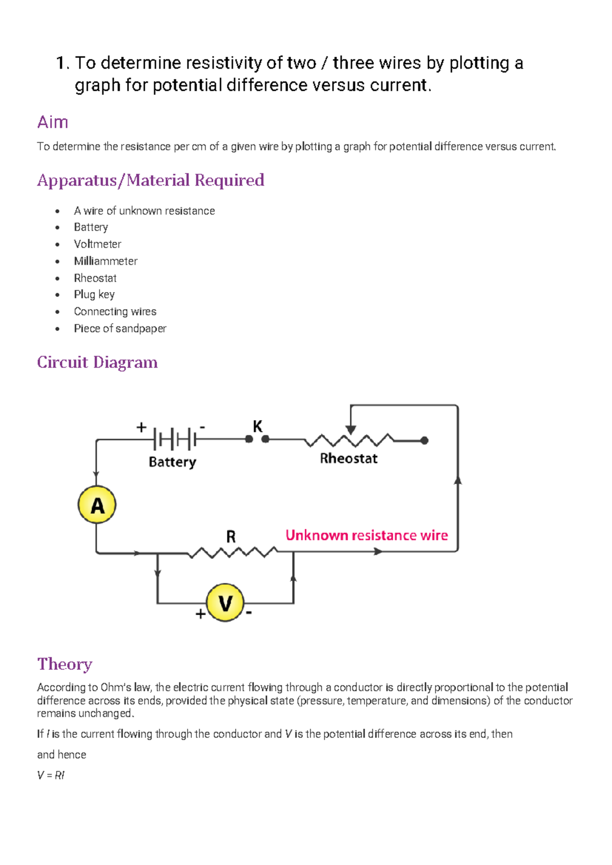 Class 12 Physics Practical - 1. To determine resistivity of two / three ...