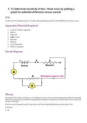 Class 12 Physics Practical - 1. To determine resistivity of two / three ...