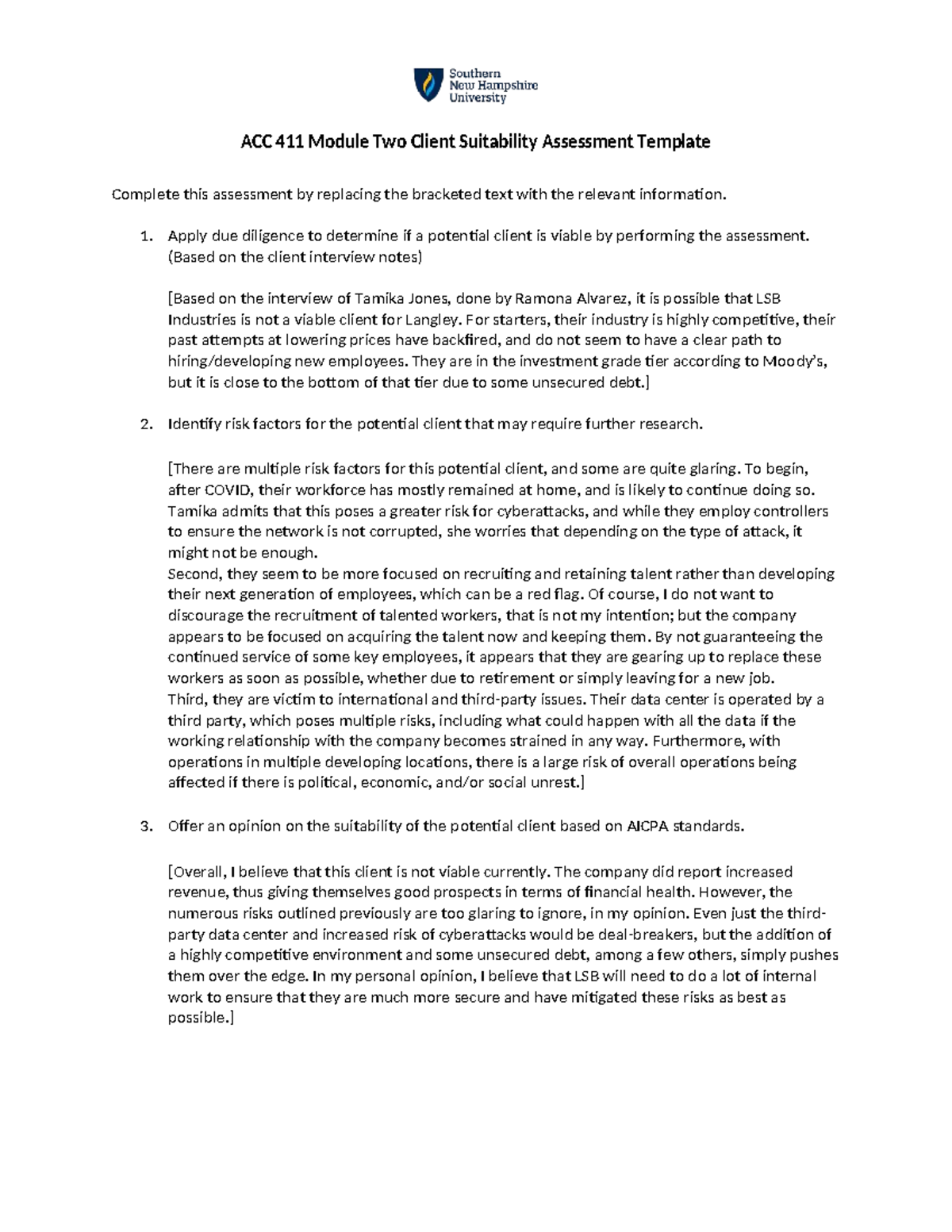 ACC 411 Client Suitability Assessment: LSB Industries Analysis - Studocu