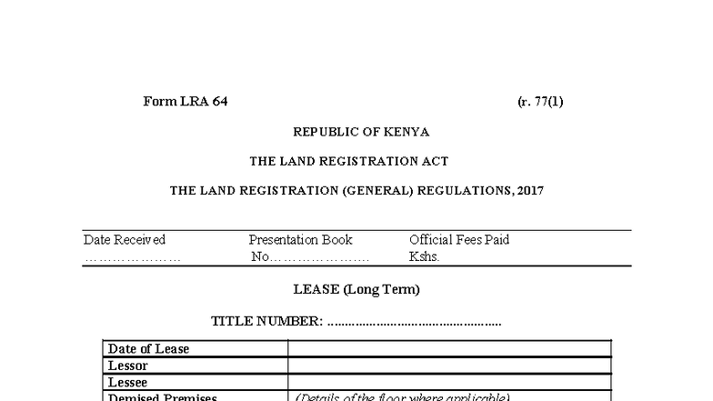 Form LRA 64 - Long Term Lease Agreement (Kenya) - Studocu