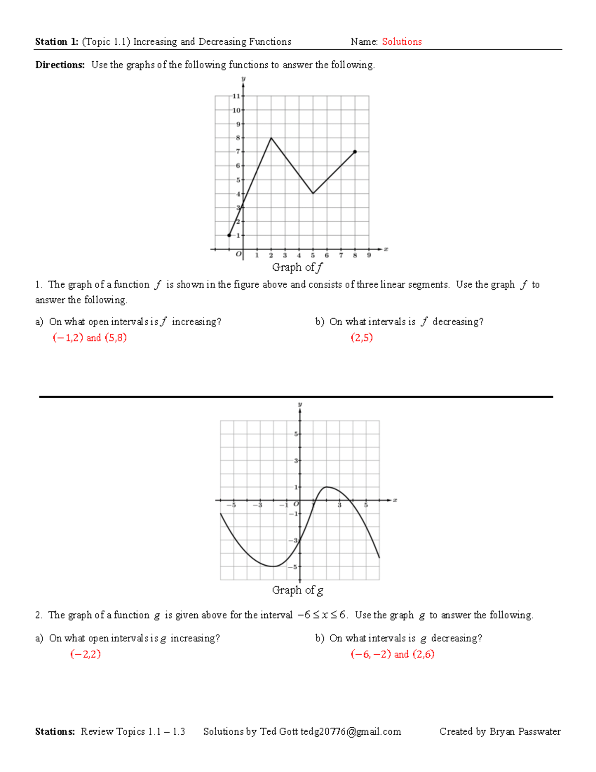 Stations Review Key: Topics 1.1 - 1.3 Function Behavior and Rates of ...