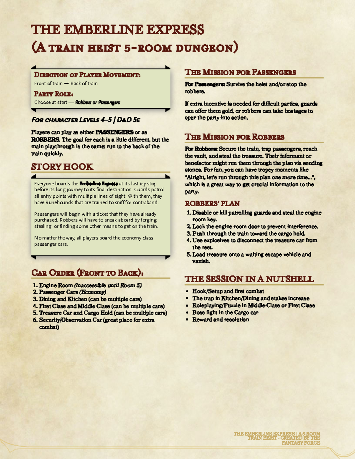 Emberline Express Heist: A D&D 5e Adventure Guide - Studocu