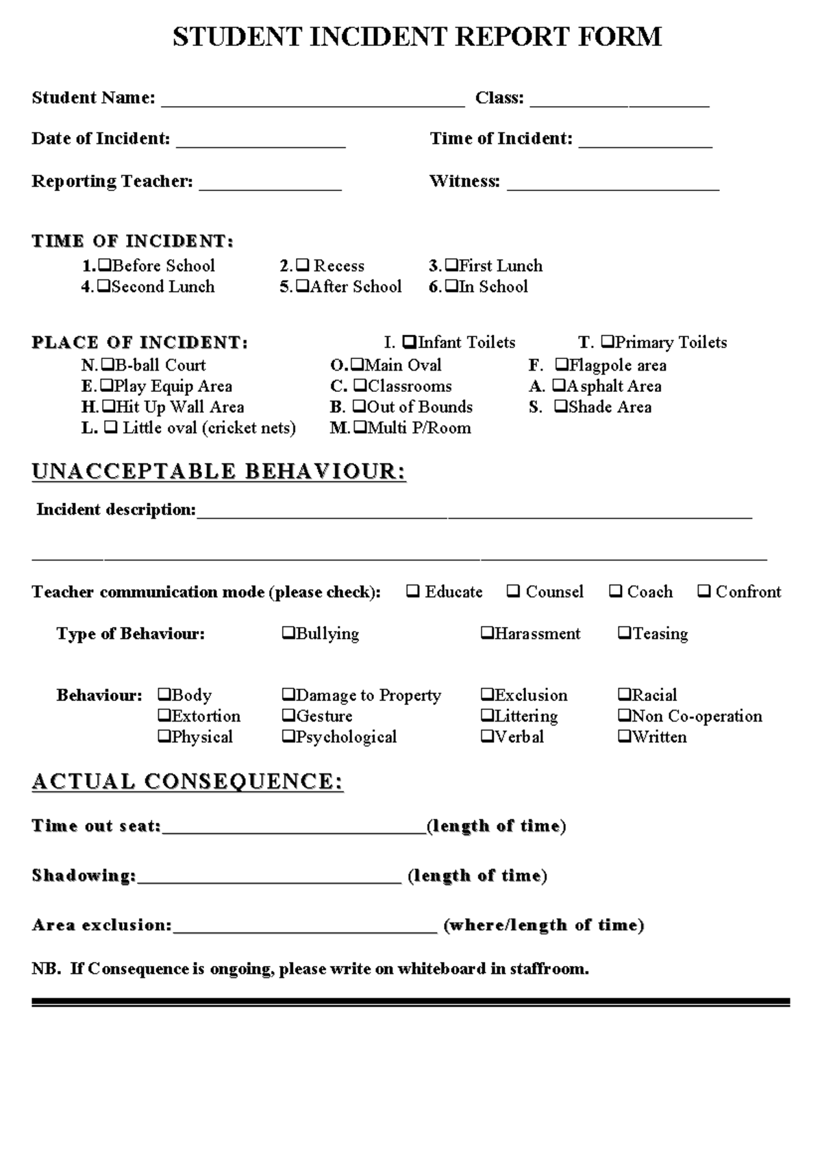 Student incident report form - STUDENT INCIDENT REPORT FORM Student ...