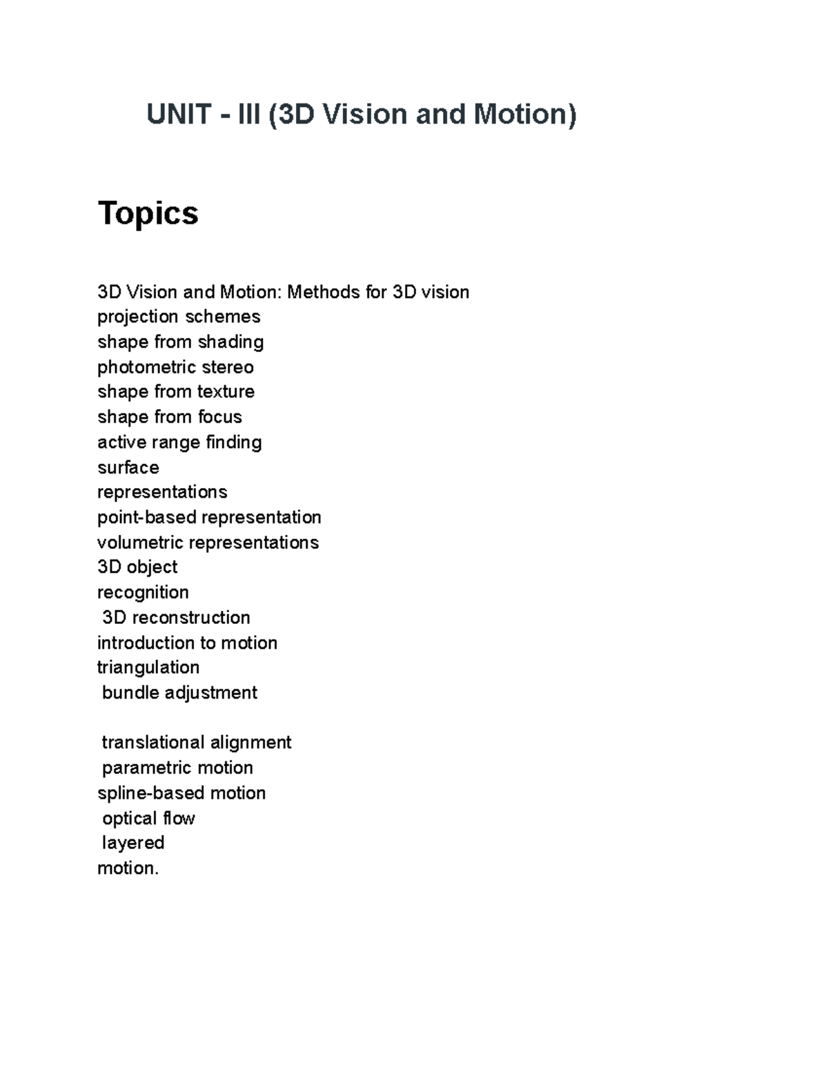 COMP 101: 3D Vision & Motion - Projection Methods Overview - Studocu