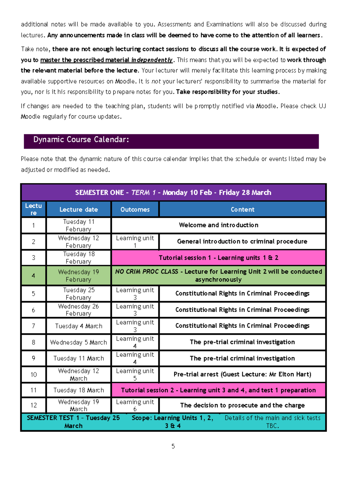semester 1 study guide - 5 additional notes will be made available to ...