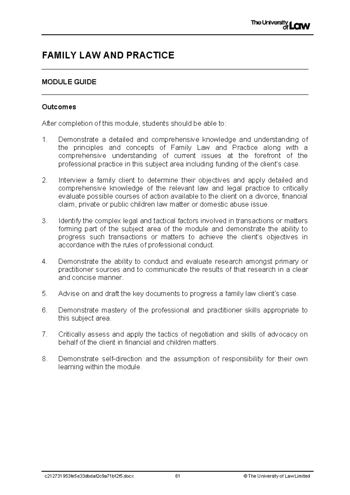 FAMILY LAW & PRACTICE MODULE GUIDE (CE01) - 2023/24 - Studocu