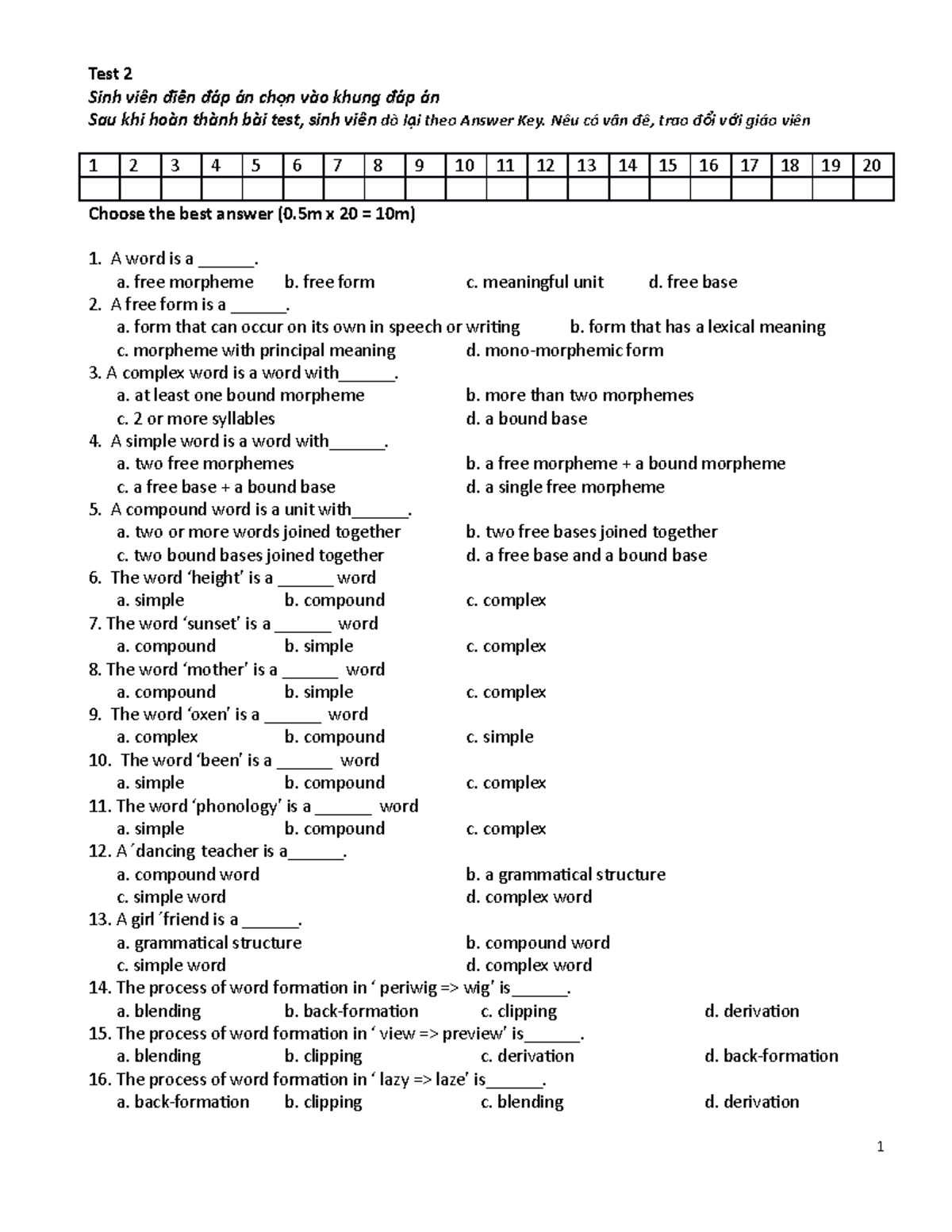 Morpho Test 2 - Answers and Key Explanations - Studocu