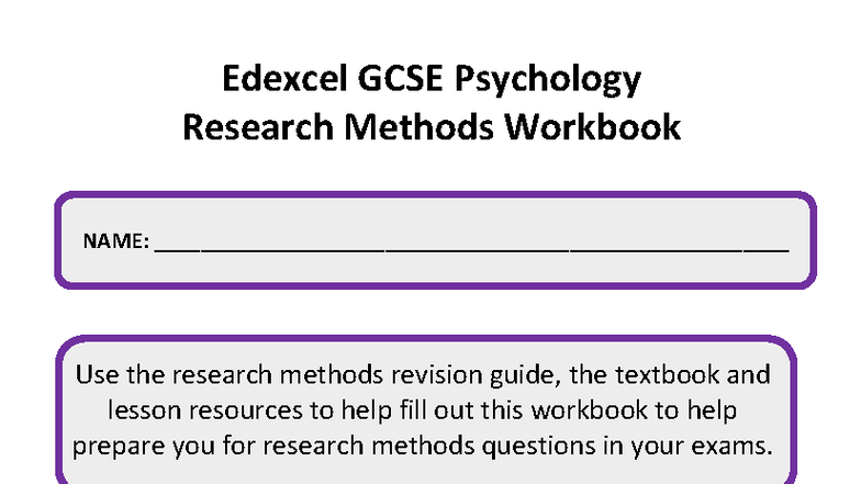 Edexcel GCSE Psychology Research Methods Revision Workbook - Studocu