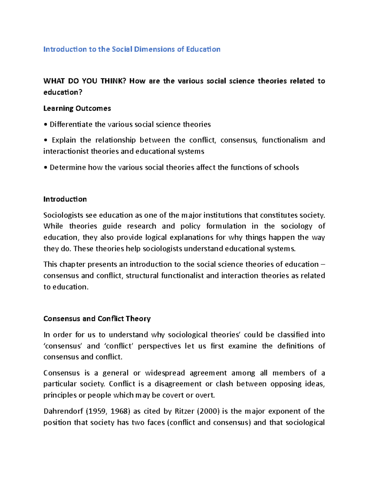 Introduction to Social Theories in Education: Conflict, Consensus ...