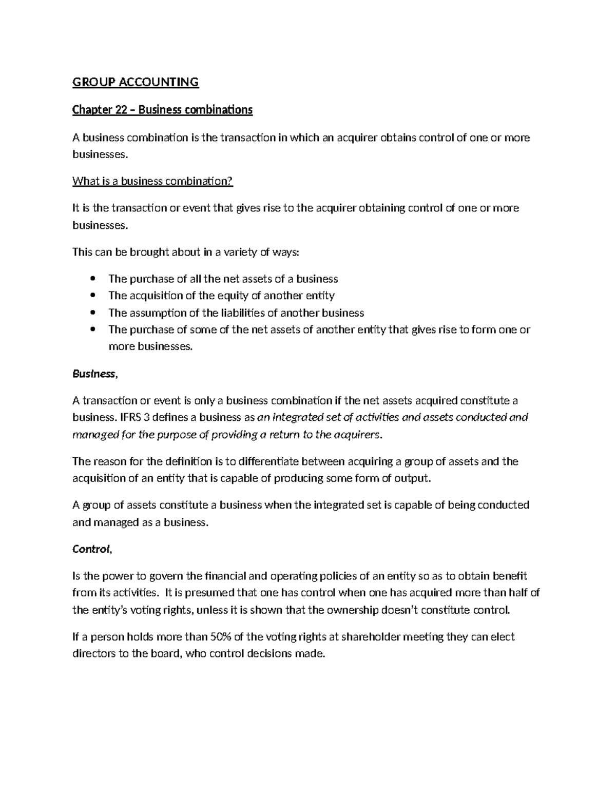 Group Accounting - Chapter 22: Business Combinations Explained - Studocu